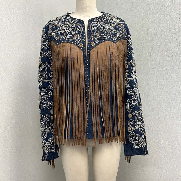 Scully | Jackets & Coats | Scully Beaded Denim Genuine Leather Fringed ...